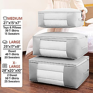 large clothing storage 3 blanket storage bag,Clothes Storage Bins -with zipper, Clear Window & Sturdy Carry Handles, storage bags for blankets and quilts,Toys 35 L