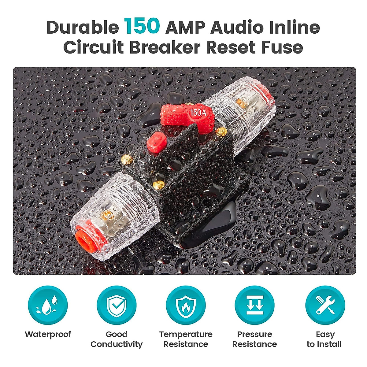 NuIth 150A Audio Inline Circuit Breaker with Manual Reset 12-24V, 4-12 AWG 150 AMP Circuit Breaker Inline Fuse for Car AutomotiveAudio Amplifier System Protection Marine Truck RV Home, 2PCS