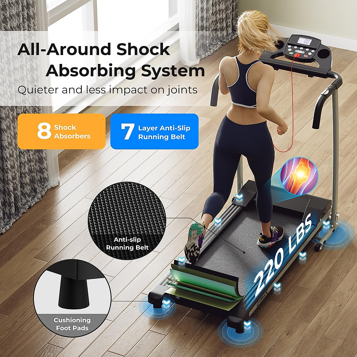 GYMAX Foldable Treadmill, Freestanding Easy Assembly Folding Treadmill with 12 Preset Programs, LCD Monitor, Built-in Wheels & Pulse Sensor, Portable Compact Running Machine for Small Space (Black)