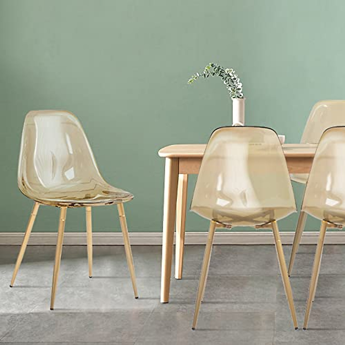 CangLong Kitchen Modern Dining, Desk Side Chair with Metal Legs, Set of 4, Amber Transparent