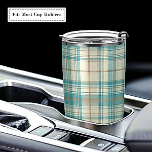 Green and White Check Stainless Steel straw, vacuum insulated water bottle with Lid and Straw travel coffee mug with lid for Home, Office or Car simply modern flip straw tumbler vaso para agua