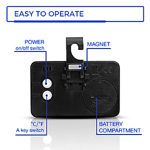 Mini Refrigerator Thermometer, Digital Fridge Freezer Temperature Monitor with Hook & Large LCD Display for Indoor/Outdoor (Black)