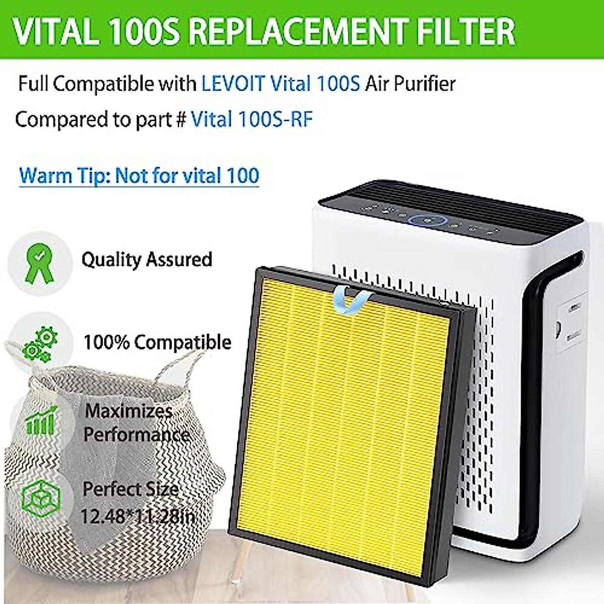 Vital 100S Pet Care Replacement Filter Compatible with LEVOIT Vital 100S Air Purifier, H13 True HEPA and High-Efficiency Activated Carbon Filter, Vital 100S-RF-PA (LRF-V102-YUS), 1 Pack, Yellow