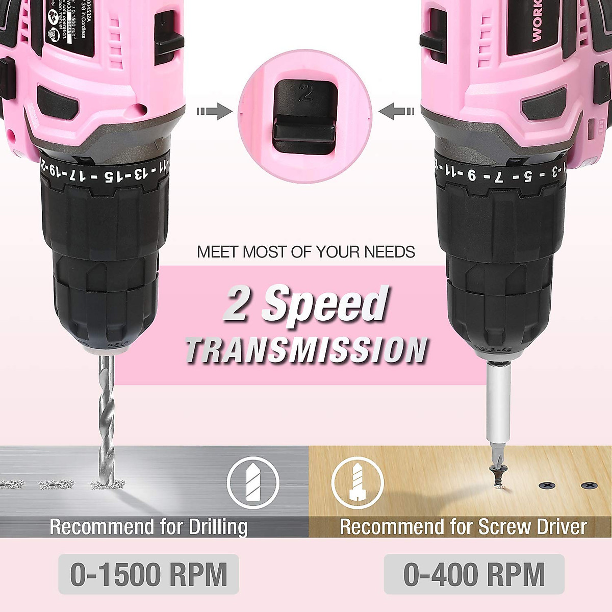 WORKPRO Pink Cordless 20V Lithium-ion Drill Driver Set & 8 Piece Magnetic Screwdrivers Set- Pink Ribbon