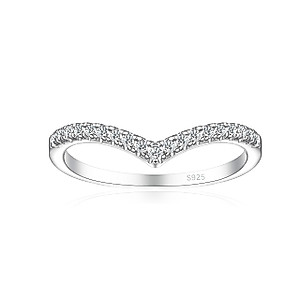 JALOKIVI 2mm 925 Sterling Silver Eternitys Ring for Women Chevron Cubic Zirconia Half Eternity Wedding Bands Size 8