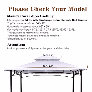 SCOCANOPY Heavy Duty Grill Replacement Canopy BBQ Gazebo Top Fit for Aldi Gardenline Belavi Shoprite Grill Gazebo,for Model Number: 43472,812576,822694,31937-17,21581,White