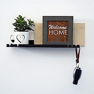 ALLWELL SELECT Small Floating Shelf Organizer with Hooks for Keys and Mail, Jewelry, Phones, Cables – for Entryway, Hallway, Kitchen, Office, Bedroom, Mudroom, Bathroom, or Desk (12", Black)