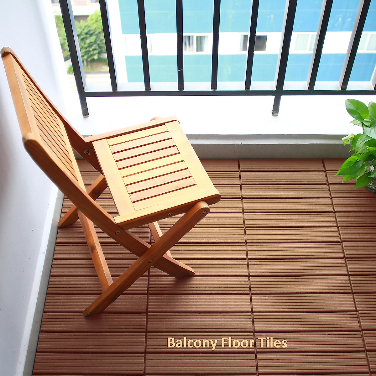 CLOVERHOLM Pack of 9 Composite Deck Tiles, Interlocking Patio Tiles, Decking Tiles Outdoor Waterproof All Weather, Outdoor Shower, Balcony Floor, Porch Flooring, Poolside Walkway (12 Inch, Brown)