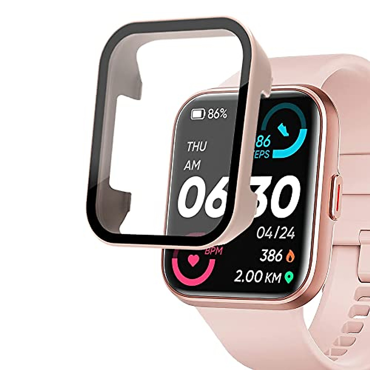 smaate Smartwatch Case with Screen Protector Compatible with ENOMIR ID208BT, SKG V7 PRO and AGPTEK LW31 1.69” Smartwatch, Hard PC Case with Tempered Glass Build-in, Protecting Body & Screen