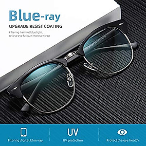 AOMASTE Blue Light Blocking Glasses Vintage Half Frame UV Clear Lens Anti Eyestrain Computer Gaming Glasses for Women Men