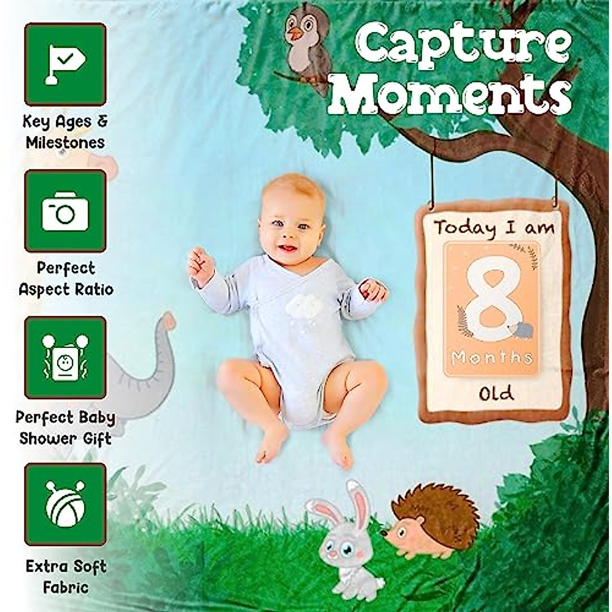 Premium Baby Milestone Blanket for Baby Girl and Boy - Soft, Hypoallergenic Perfect Baby Monthly Milestone Blanket Boy or Girl - Includes 28 Milestone Cards Ideal for Photography