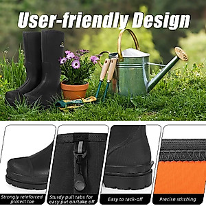 D DRYCODE Work Boots for Men with Steel Shank, Waterproof Rubber Boots 7mm Neoprene Insulated Anti-slip Mud Rain Boots, Black, Size 5-14