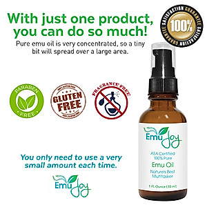 Emu Joy Emu Oil Organic - 100% Pure, Made in the USA - Emu Oil for Skin, Face, Hair, and Nails, Piercing Bump Oil & Tattoo Aftercare