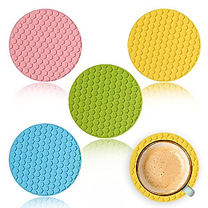 Rubber Jar Opener Gripper Pad, Jar Opener for Weak Hands, Silicone Heat Insulation Pad Round Rubber Grippers for Opening Jars for Elder Kid, People with Arthritic Hands(4PCS)