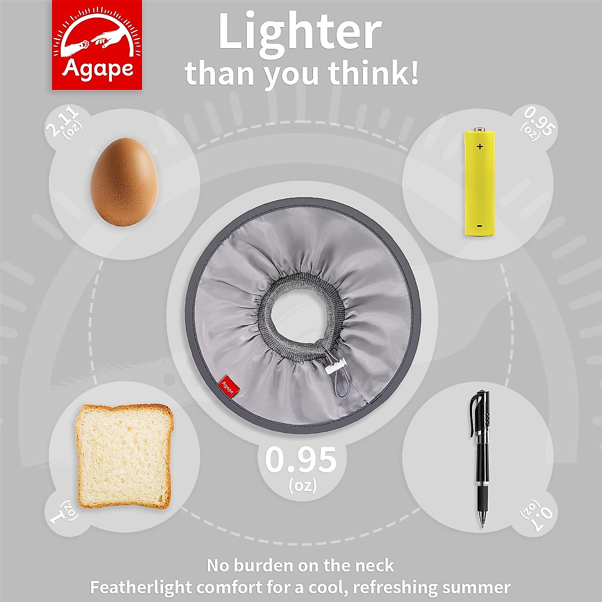 Agape Cat Cone Collar Soft and Cool, Lightweight Recovery Collar for Cats After Surgery, Adjustable Cat Cone Alternative, Reflective Neck Cone to Stop Licking,Waterproof E Collar for Wound Care (Grey)