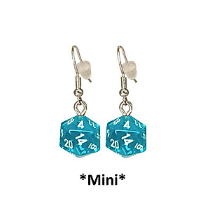 *Miniature* d20 Mini Dice Translucent Earrings (Teal)