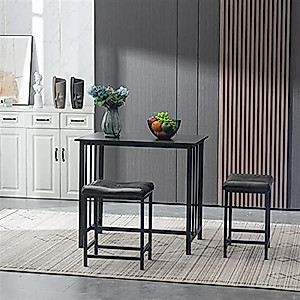 43.2 * 33 * 55.2CM in Stock 3 Piece Dining Table Set Dining Set for 2 PVC Table and 2 Stools Black