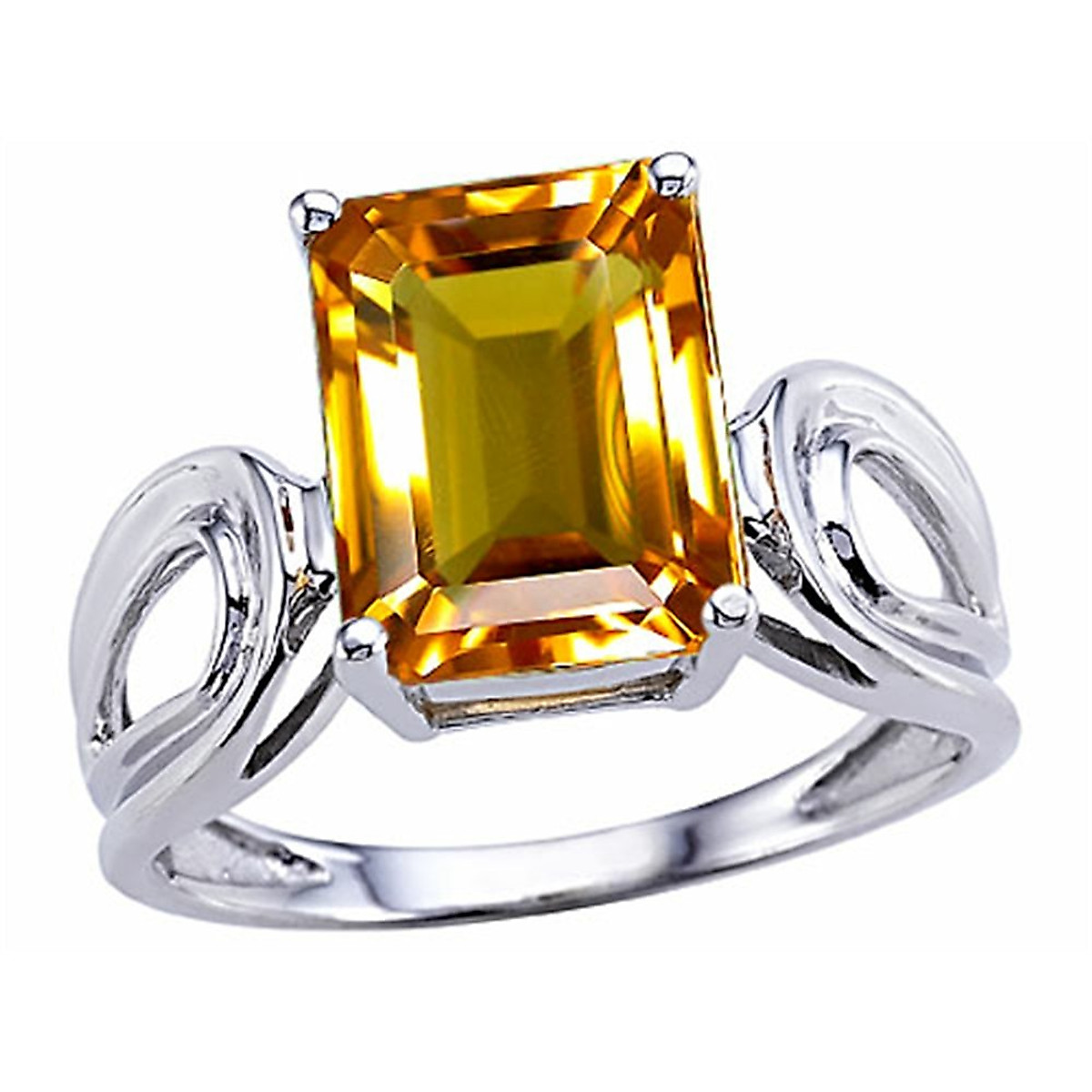 Tommaso Design Emerald Cut 10x8 mm Genuine Large Citrine Ring 14 kt White Gold Size 8
