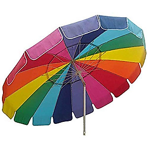 Impact Canopy 8' Beach Umbrella, UV Protected, Vented, Tilt Pole, Sand Anchor, Carry Bag, Rainbow