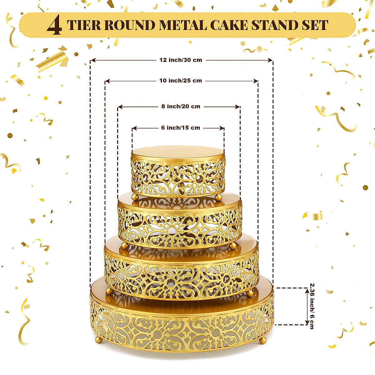 Lallisa 4 Tier Wedding Cake Stand Gold Cake Stands Set 6'' 8" 10" 12" Round Metal Dessert Display Cupcake Holder for Wedding Birthday Baby Shower Graduation Celebration Tea Party Decoration