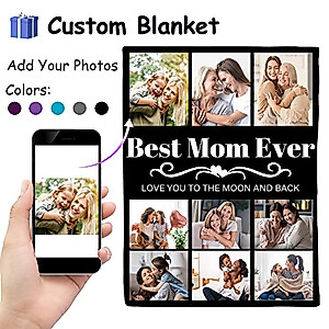 Best Mom Ever Custom Blanket, Birthday Gifts for Mom from Daughter Son with Pictures, Customized Photo Collage Mother Blankets Wife Birthday Gifts, Personalized Flannel Blanket with Photo as a Gift