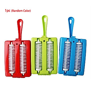Carpet Sweeper Gadgets for Home, Twin Roller Type Multi-functional Hand-Held Brush Pet Hair Dust Scraps Paper Small Rubbish Cleaning with a Brush(Random)