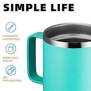 MEWAY 12oz Coffee Mug With Handle and Sliding Lid,Stainless Steel Travel Tumbler Cup with Handle,Double Wall Vacuum Insulated Camping Cup for Hot & Cold Drinks Tea (Light Green,Set of 1