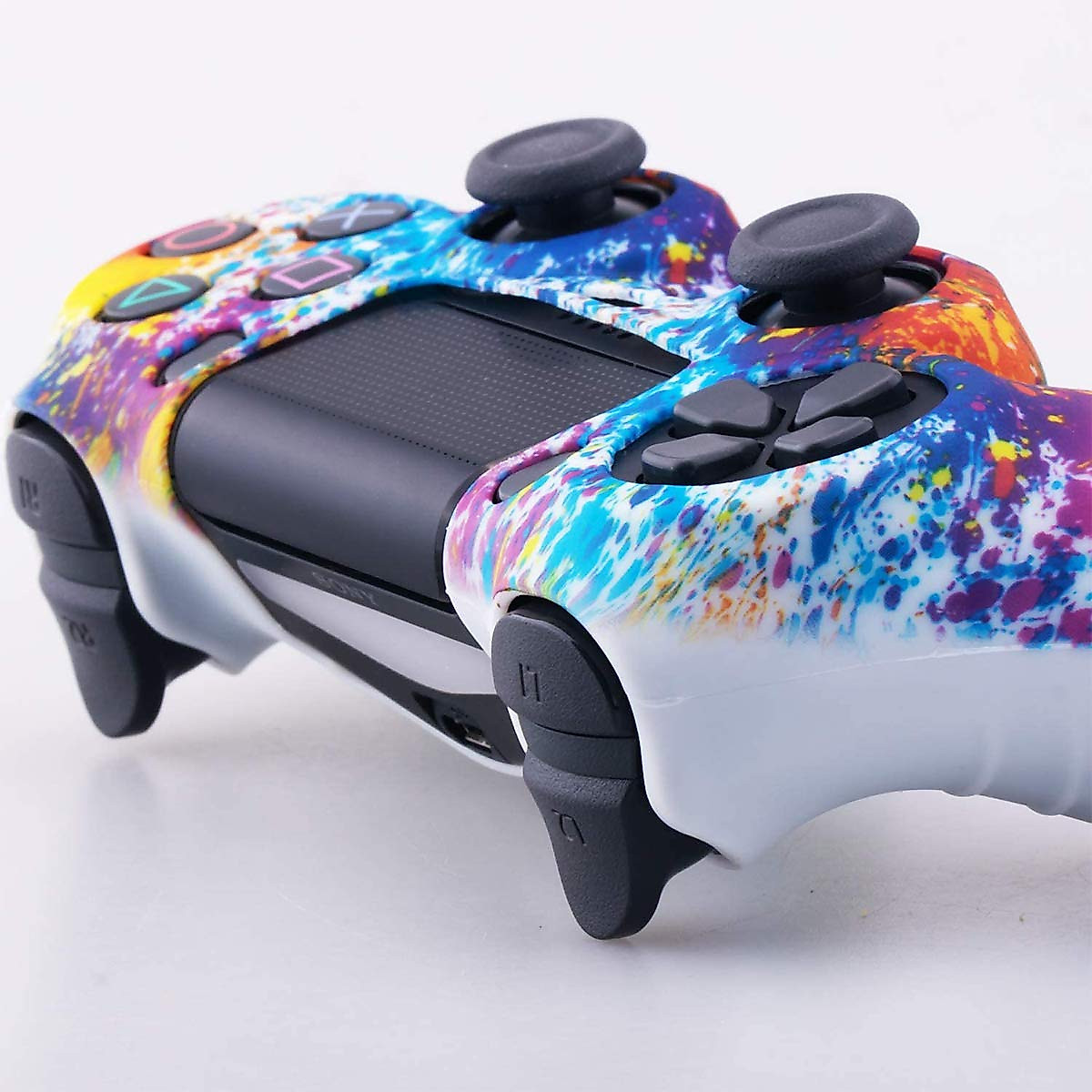 Sofunii 2pcs Skin for PS4 Controller, Anti-Slip Silicone Cover Shell Case with 8 Thumb Grip Caps, Compatible with PlaySation 4 Slim/Pro Controller DualShock 4 Gamepad (Black White)