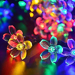 Venhoy String Lights Sakura Shape Color Solar 50LED Light String, Solar String Lights, Curtain Light, Fairy String Light, Starry String Lights, Garden, Patio, Home, Wedding, Party, Christmas
