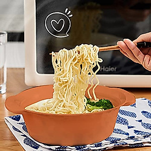 Microwave Safe Ramen Cooker, Ramen Noodle Bowl, Easy Mac, Microwave Pasta Cooker, Microwave Bowls with Lids Ideal for Dorm Room Essentials for Girls Boys, Dishwasher & Microwave Safe (Medium, Orange)