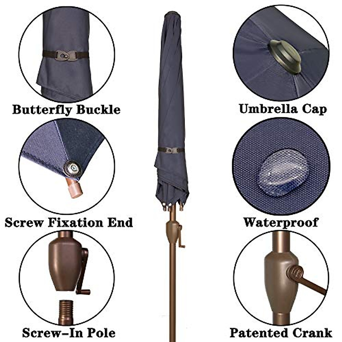 Ogrmar 9 FT Patio Umbrella Outdoor Table Umbrella with Push Button Tilt and Crankfor Terrace, Backyard, Garden, Courtyard, Swimming Pool, Lawn (Navy Blue)