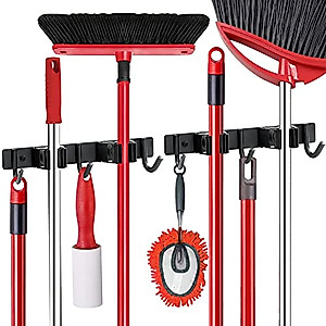 DunGu 2 Pack Broom Holder Wall Mounted Heavy Duty for Outside Mop Gripper Broom Bracket Mop Rack Holds Garden Tools,Broom Holder, Mop Hanger, broom Wall Holder,Shovels,Rakes,Brooms