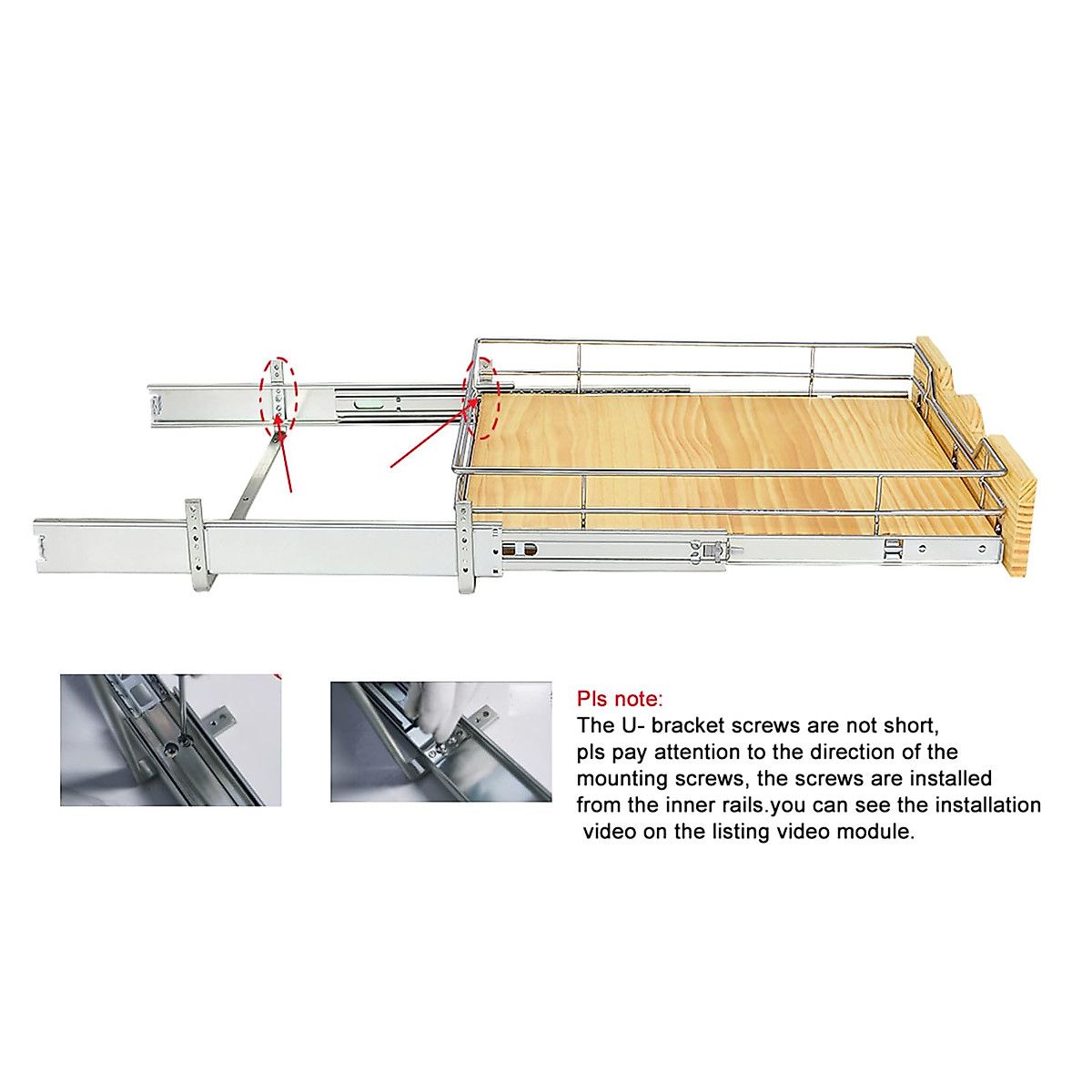 DINDON Pull Out Cabinet Organizer (14" W x 21" D),1 Tier Slide Out Shelf, Shelves Organization and Storage for Kitchen Under Sink Space, Wood and Wire Basket