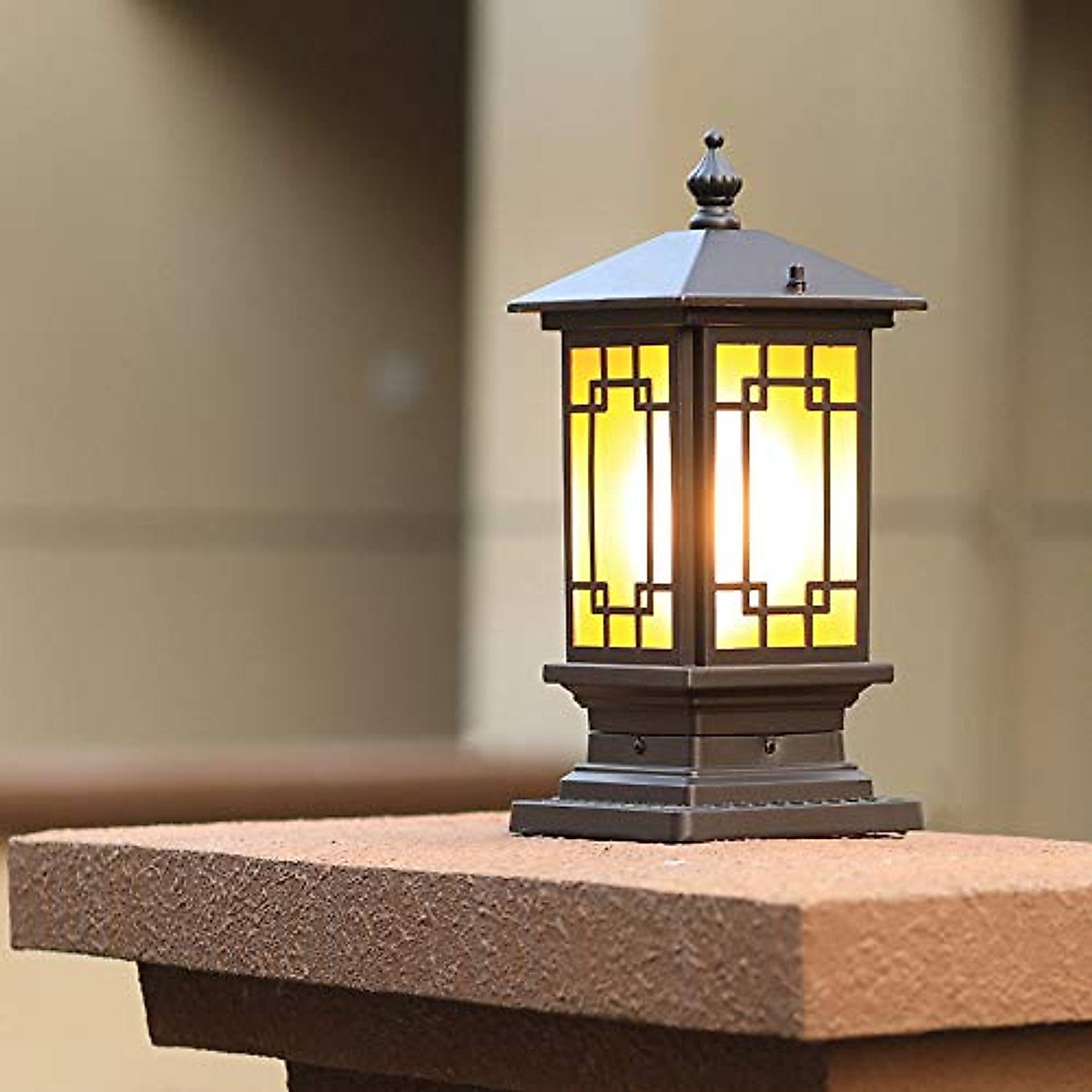 SZHANG Chinese Style Outdoor Waterproof IP65 Courtyard Lighting Fixtures Terrace Lights Gate Pillar Lights Creativity Fences Home Landscape Garden Outdoor Villa Pillar Lights Mains Wiring Type
