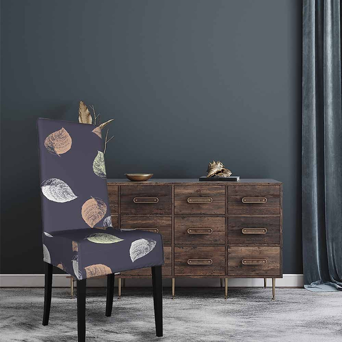 Numland 1 Pack Delightful Garden Leaves Dining Room Chair Covers Colorful Fall Autumn Leaf Short Stretchable Polyester Removable Washable for home Restaurant Banquet