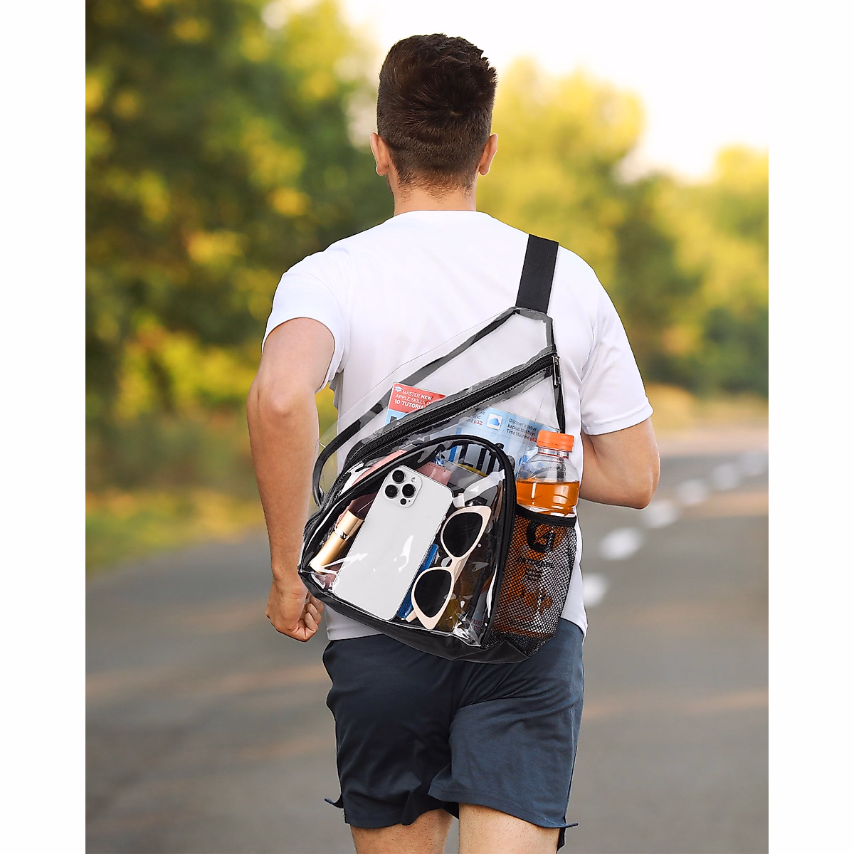 HULISEN Clear PVC Sling Bag Stadium Approved, Backpack with Adjustable Strap