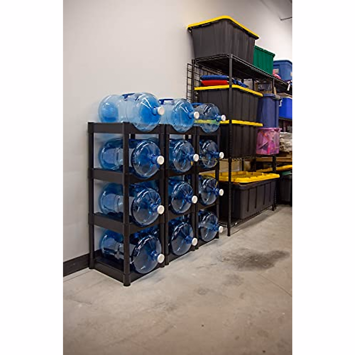 Bottle Buddy Water Racks - 3 and 5 Gallon Bottles - 12-Tray Jug Storage System - Free-Standing Organizer for Home, Office, Kitchen, Warehouse - Black