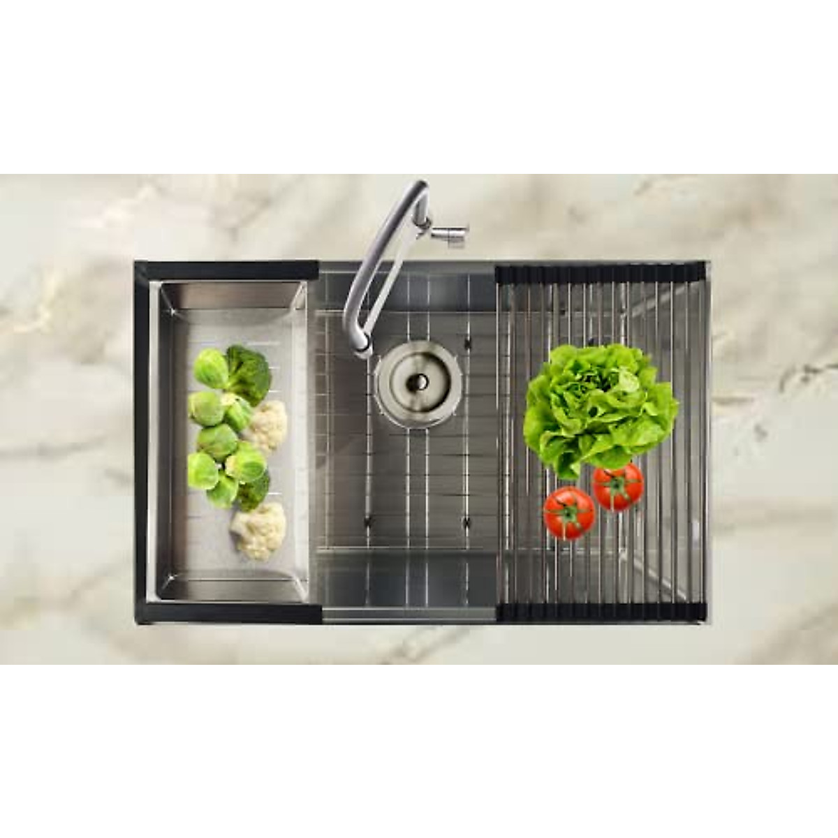 BlueBay Workstation Stainless Steel 28'' undermount Sink with 5 Gourmet Accessories