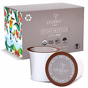 Lifeboost Organic Decaf Coffee K Cups - Low Acid Single Origin Non-GMO Mold Free Decaf Coffee Pods Compatible with Keurig & Keurig 2 - No Mycotoxins or Pesticides - 10 Count