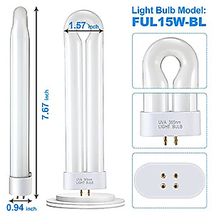 Kittmip BF35 Bug Zapper Replacement Bulbs FUL 15W-BL with Square 4-Pin Base, Compatible for Flowtron BK-15D, Stinger FP15, TZ15, BB-15WHT, 15W U Shape Insect Attracting Lamp for T6 T8 T9(1)