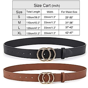UnFader Pack 2 Women Belts for Jeans with Fashion Double O-Ring Buckle and Faux Leather