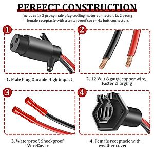 Trolling Motor Plug, Trolling Motor Plug and Receptacle 12v Compatible With Minn Kota Marine Boat, Male & Female Trolling Motor Connector, Waterproof Trolling Motor Quick Connect, Quick Connect Electr