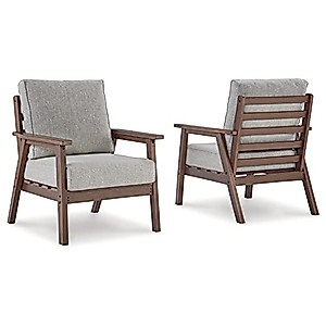 Signature Design by Ashley Emmeline Casual Outdoor Cushioned Lounge Chair, 2 Count, Dark Brown & Beige