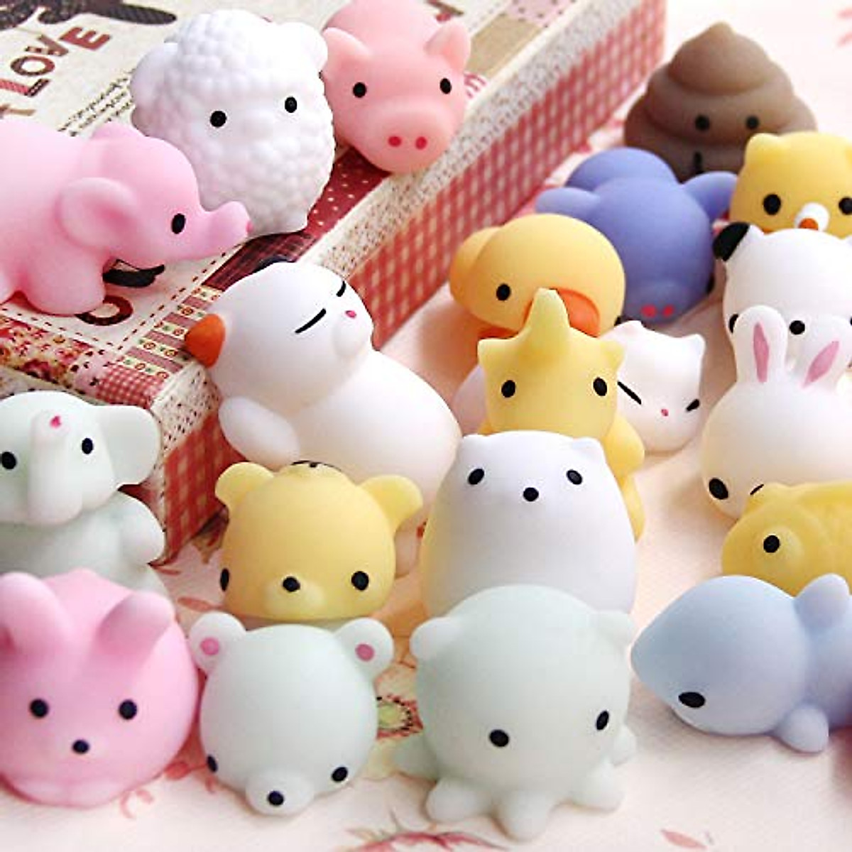 ROSYKIDZ 40pcs Mochi Squishy Toys Bulk, Kids Party Favors Squishies Stress Toys Pack Includes Unicorn and Animals Toy for Kids Boys Girls Class Prize Box Items, Desk Mini Toys for Classroom Rewards