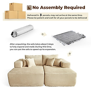 ovios 80" Oversized Sectional Lounge Chaise with Removable Ottoman,No Assembly Required,Cloud Plush Loveseat with Reclining Sofa Bed,Fluffy Modern Sleeper Chair for Indoor Living Room Bedroom, Beige