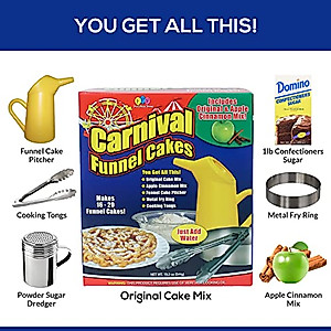 Funnel Cake Kit Deluxe Bundle- Includes Funnel Cake Mix, Ring, Dredge, and 1lb Confections Sugar - Funnel Cake Maker Machine - Carnival Food Makers