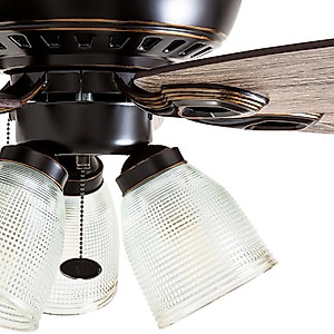 Prominence Home Marston, 52 Inch Traditional Indoor LED Ceiling Fan with Light, Pull Chain, Three Mounting Options, 5 Dual Finish Blades, Reversible Motor - 51017-01 (Oil Rubbed Bronze)