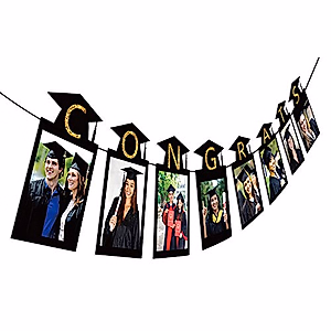 3PCS Graduation Decorations Class of 2023 Photo Banner Party Supplies - Congrats Grad We are So Proud of You Garland Decor(Black)
