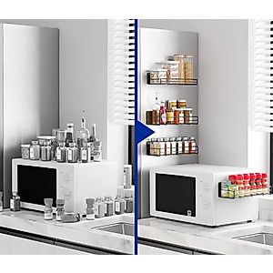 4 Pack Magnetic Spice Rack for Refrigerator, Next to Fridge Spice Organizer Magnetic Shelf for Small Apartment RV Kitchen Whiteboard Classroom Organization and Storage - Black