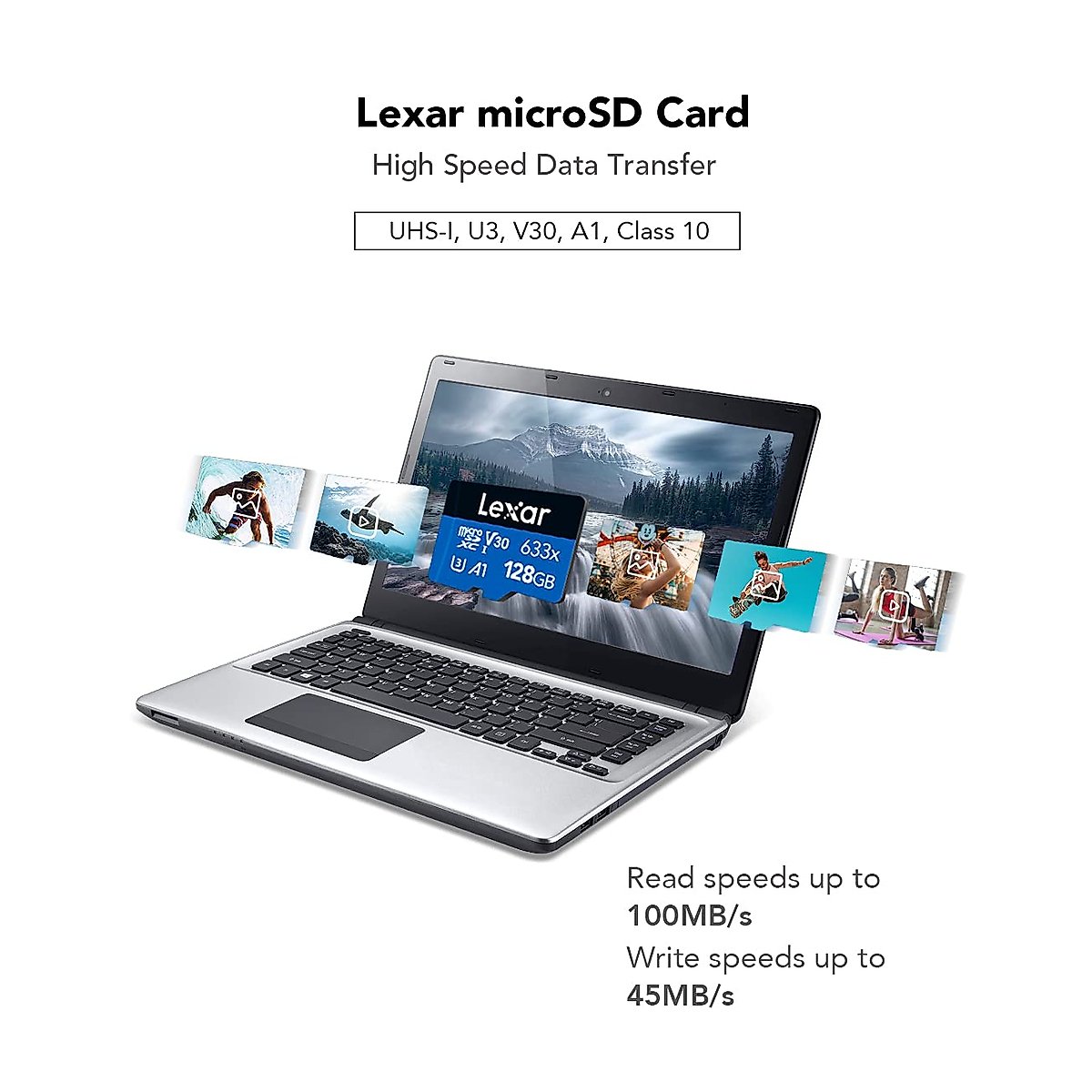 Lexar High-Performance 633x 128GB microSDXC UHS-I Card with SD Adapter, C10, U3, V30, A1, Full-HD & 4K Video, Up To 100MB/s Read, for Smartphones, Tablets, and Action Cameras (LSDMI128BBNL633A)